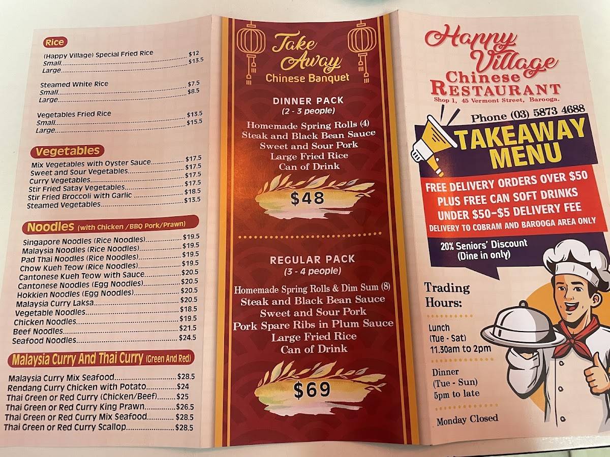 Menu at Happy Village Chinese Restaurant NEW Department, Barooga