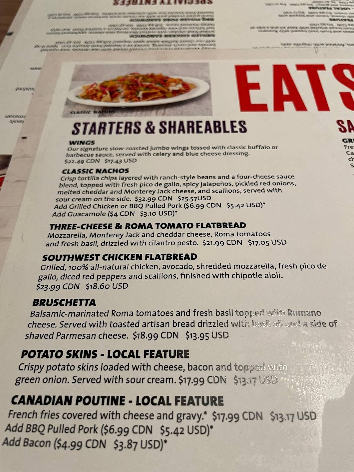 Menu at Hard Rock Cafe, Niagara Falls, Falls Ave
