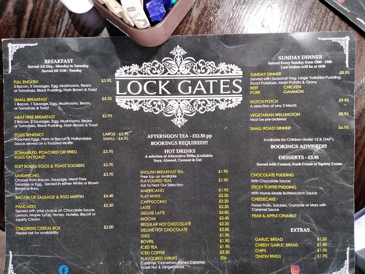 Menu at Lock Gates cafe, Hartlepool