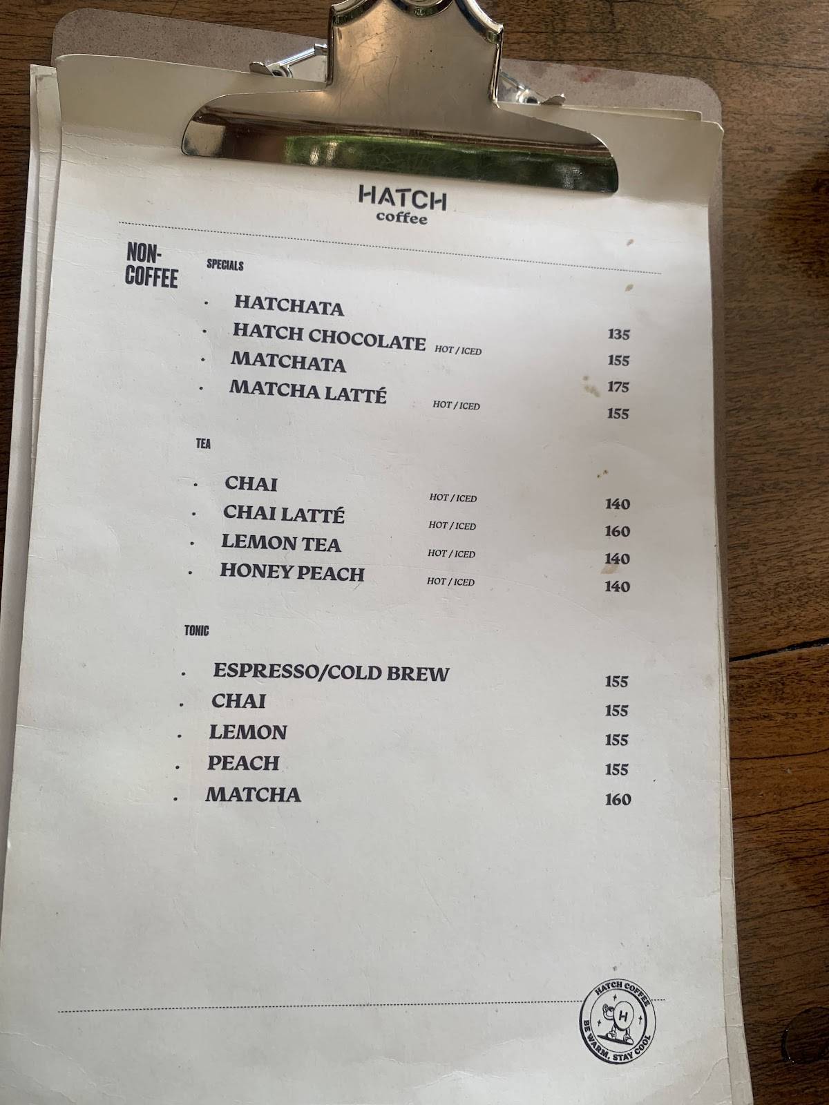 Menu at Hatch Coffee restaurant, Baguio