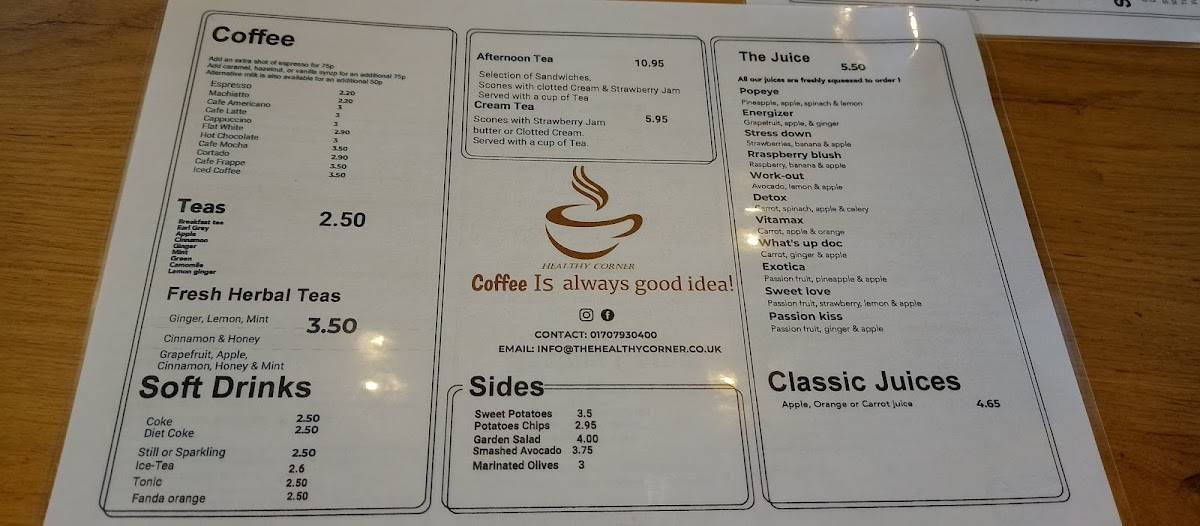 Menu at Healthy Corner restaurant, Potters Bar