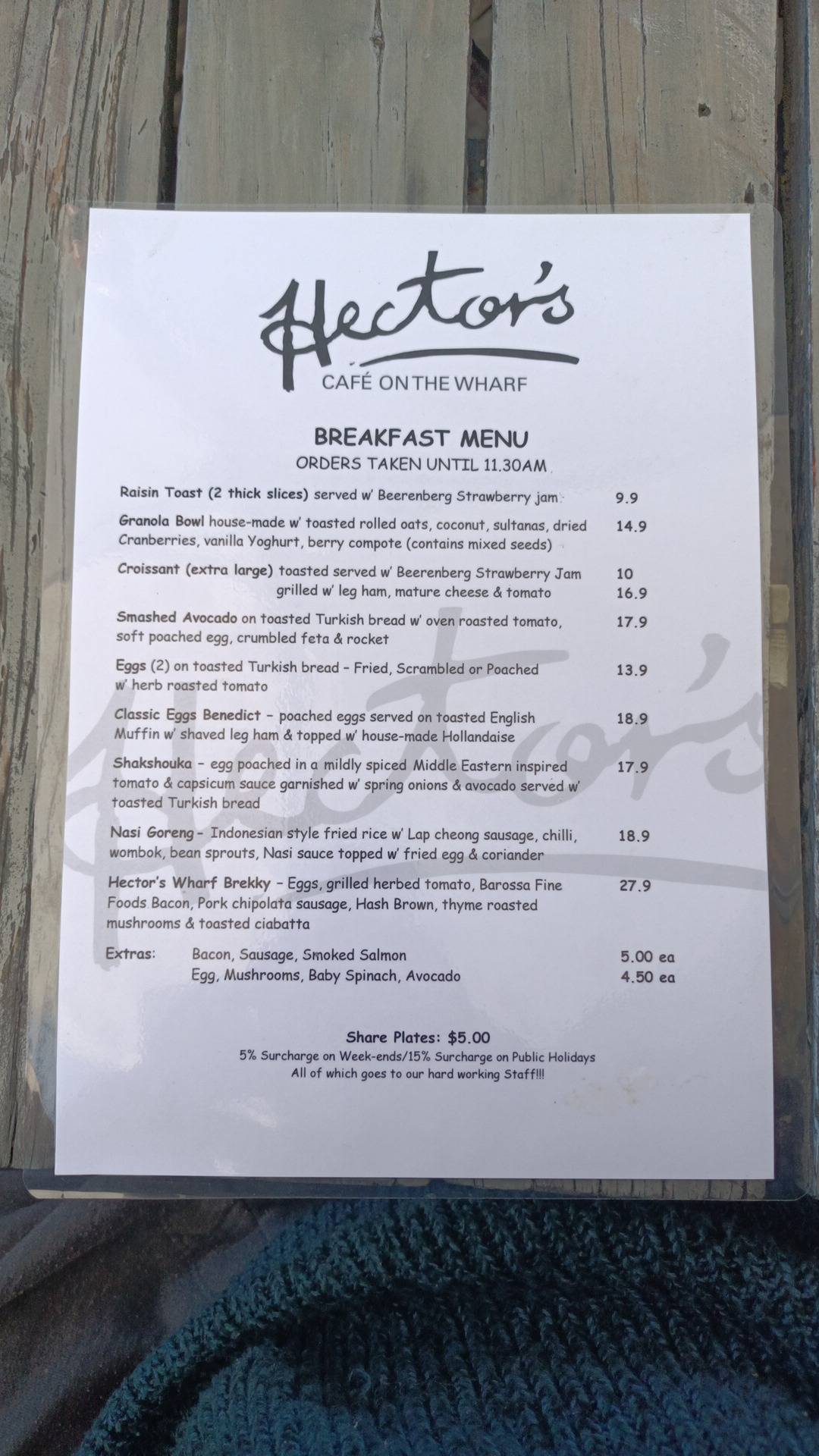 Menu at Hector's Modern Australian Kitchen restaurant, Goolwa