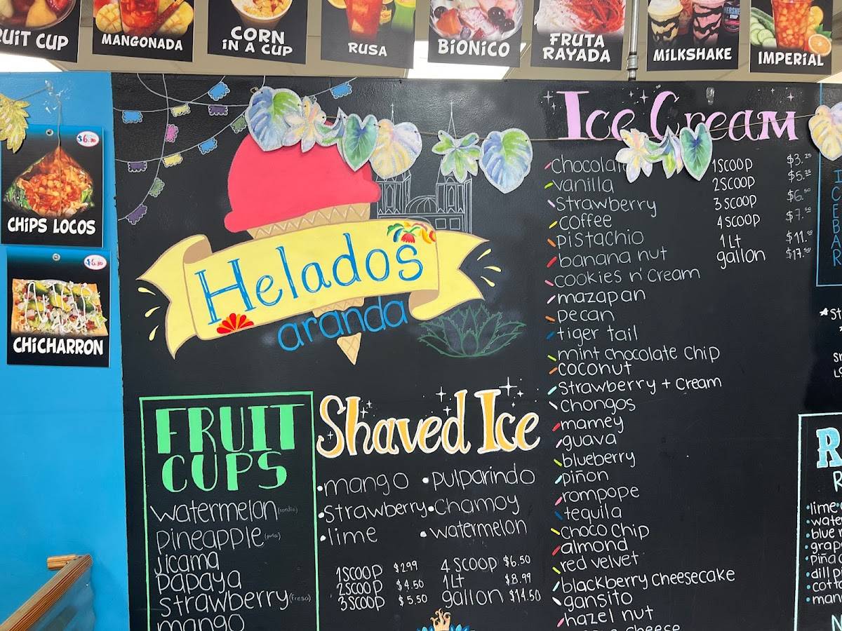 Carta del restaurante Helados Aranda, San Antonio, Nacogdoches Rd