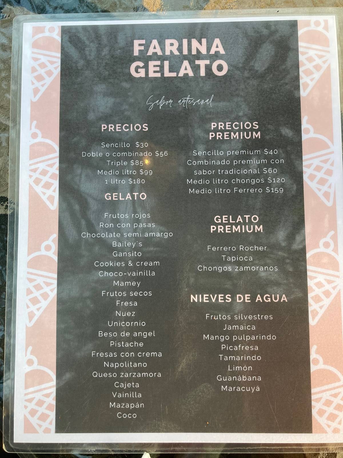 Menu at Farina Helado & Café, Temixco