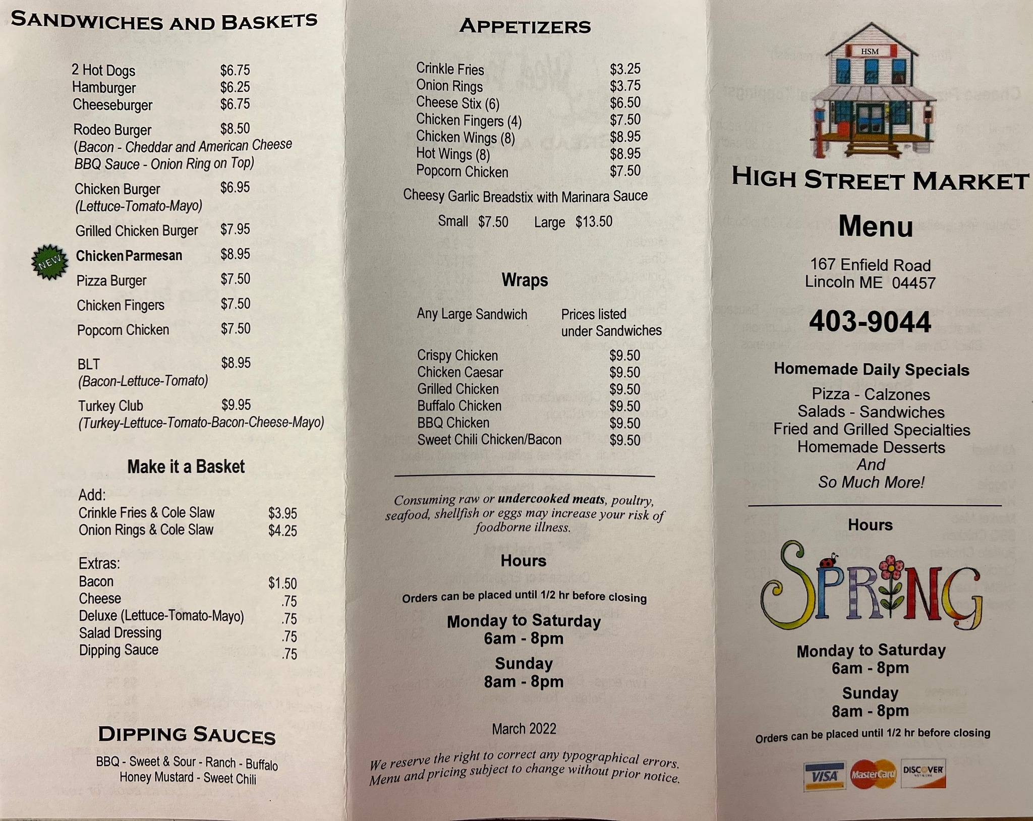 Menu at High Street Market pizzeria, Lincoln