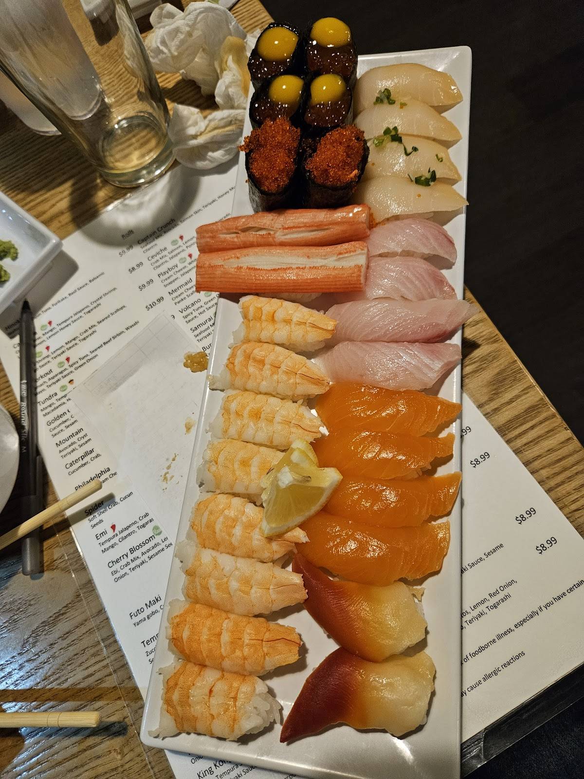 Menu at Hinoki Sushi restaurant, Reno