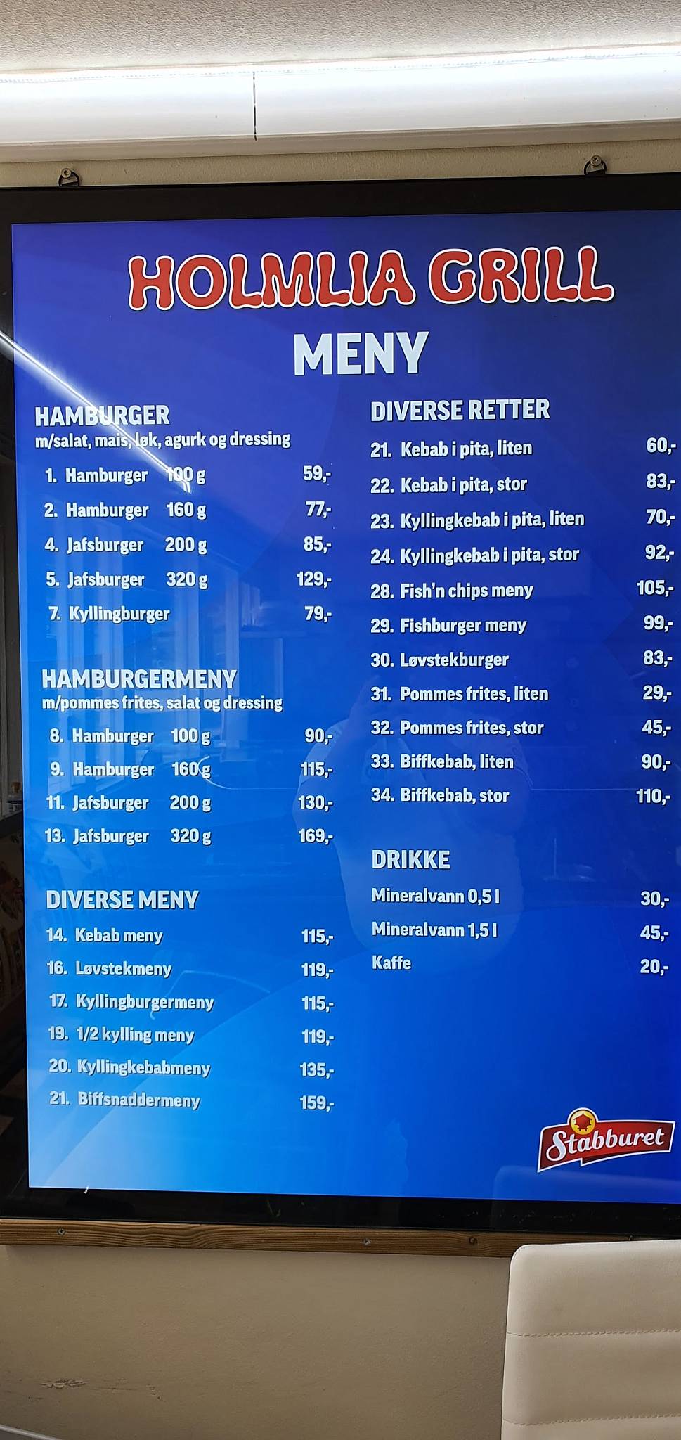 Menu at Holmlia Grill fast food, Oslo, Nordåsveien 1
