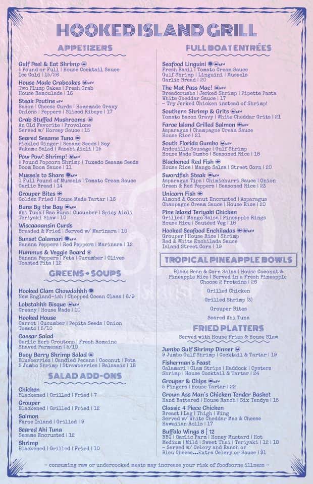 Menu at Hooked Island Grill pub & bar, Matlacha