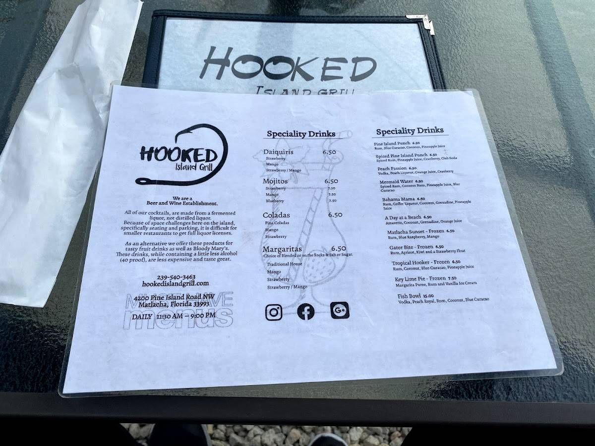 Menu at Hooked Island Grill pub & bar, Matlacha