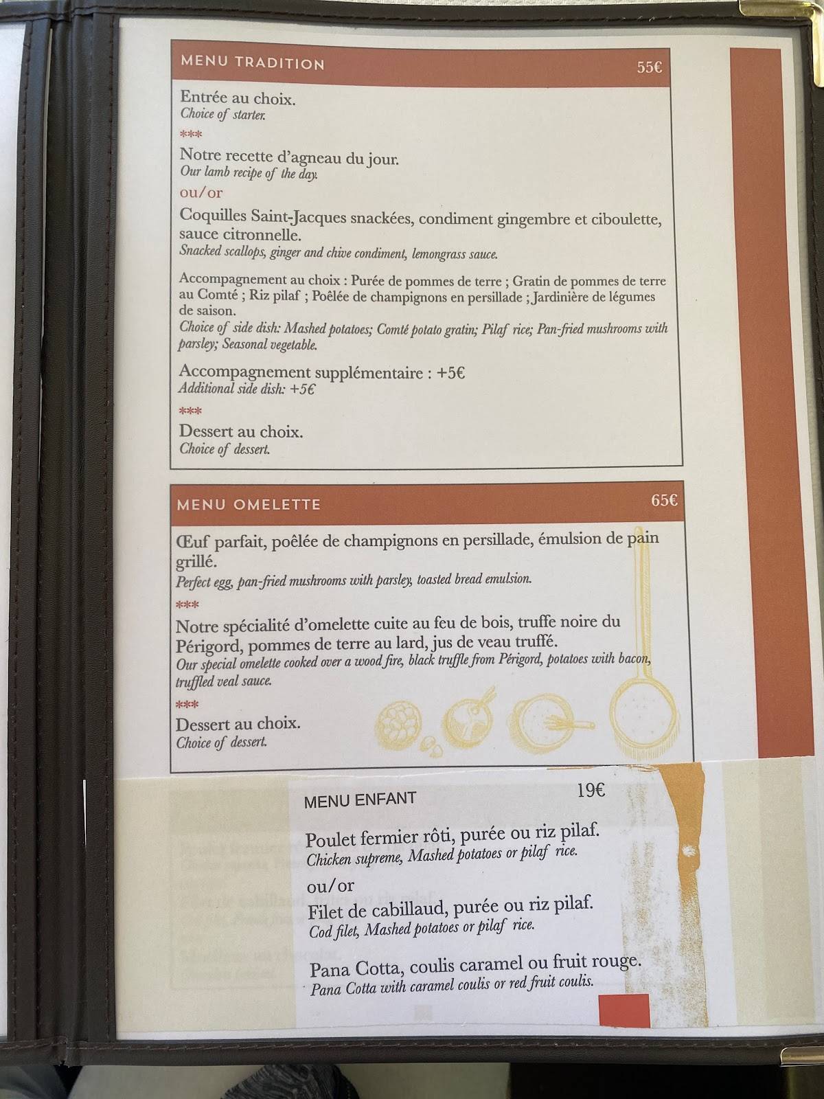 Menu at Hotel La Mère Poulard restaurant, Mont Saint-Michel, Grande Rue ...