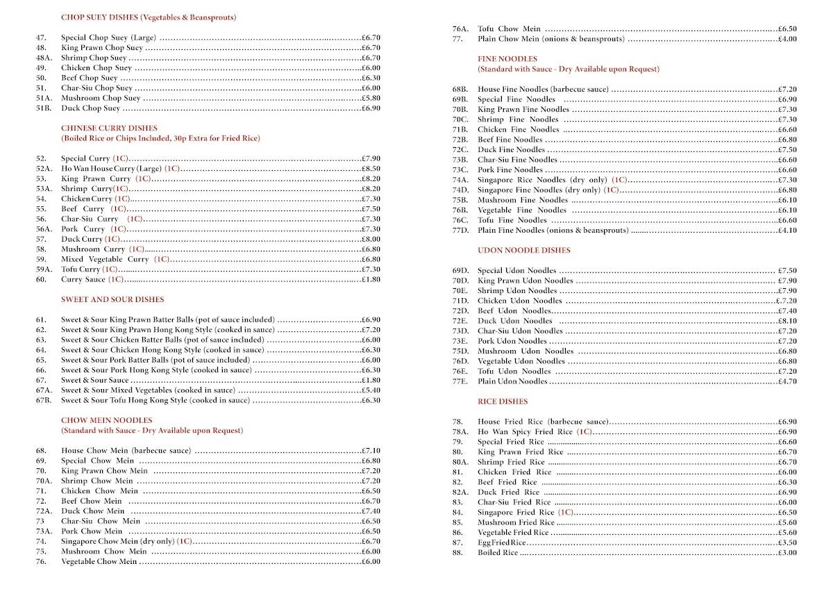 Menu at Howan Takeaway fast food, Newbury