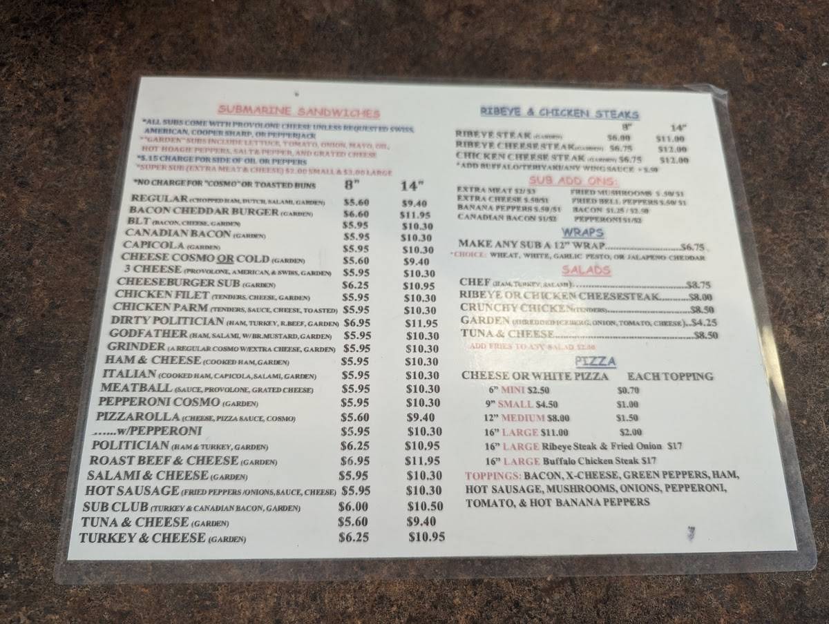 Menu at Humpty Dumpty Creek Side pizzeria, Williamsport