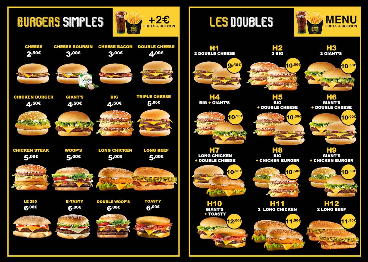 Carta del restaurante Hunger Burger, Colombes
