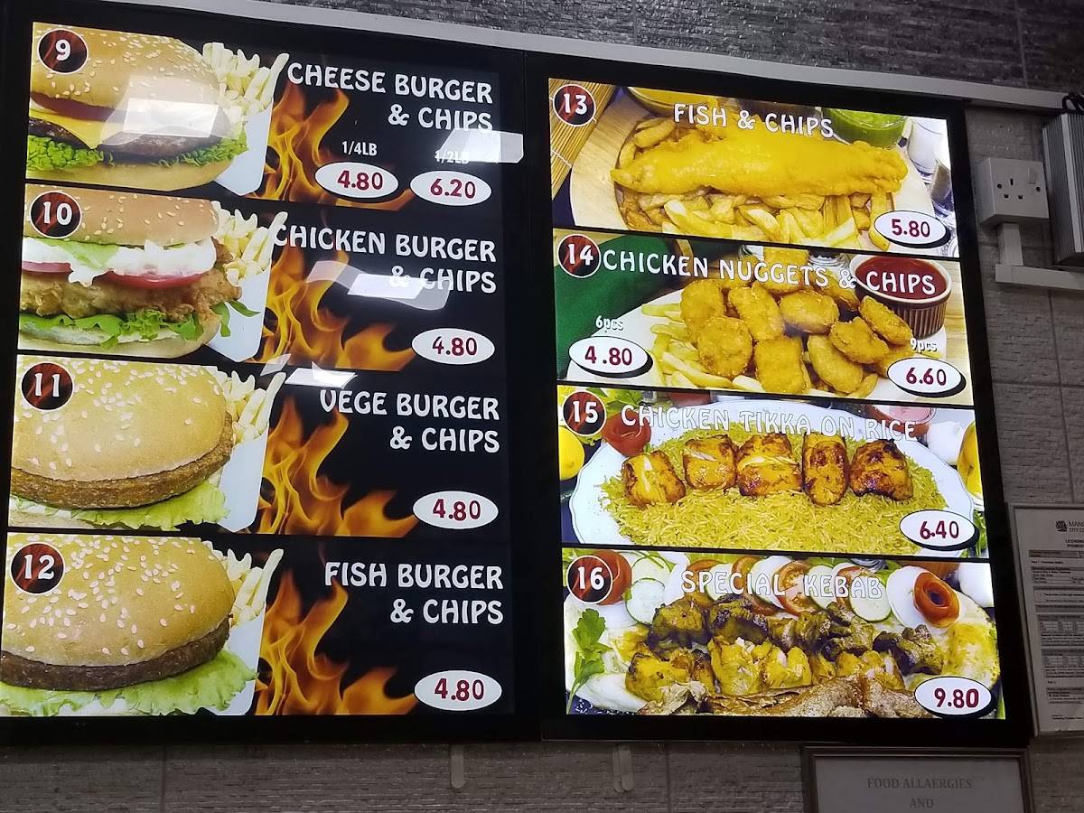 Menu at Hunters fast food, Manchester