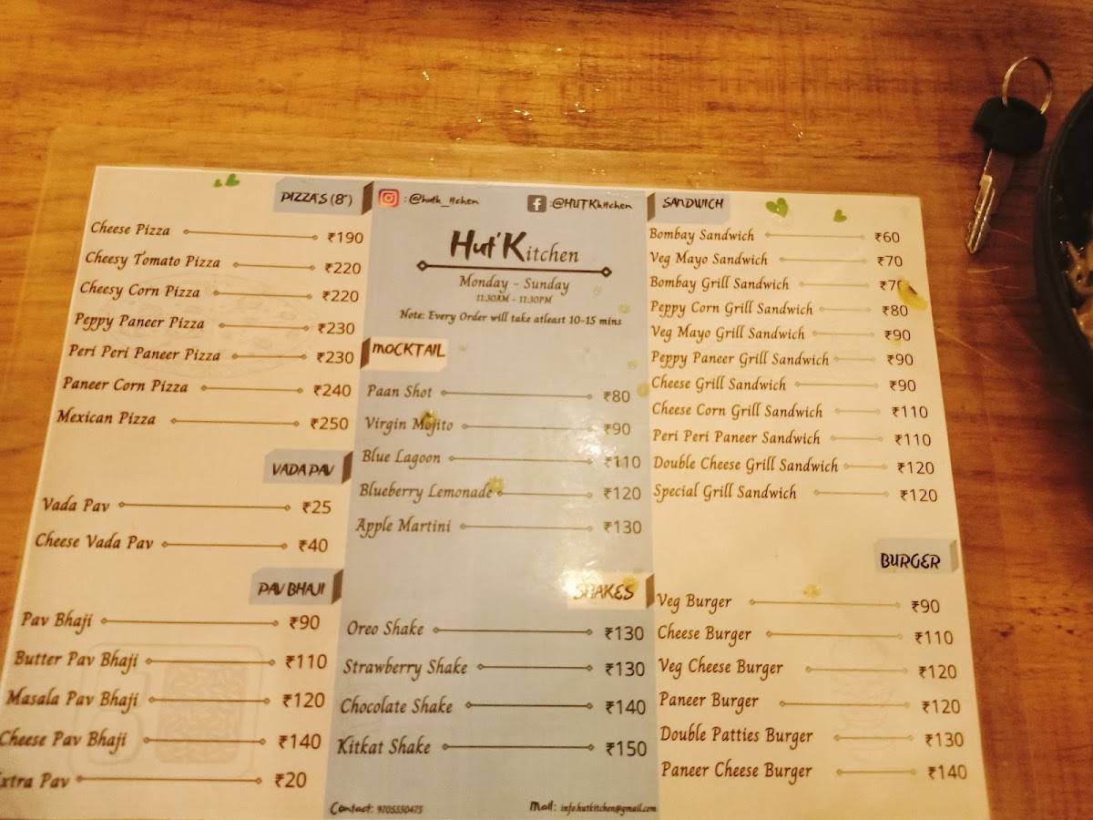 Menu at Hut'Kitchen, Hyderabad