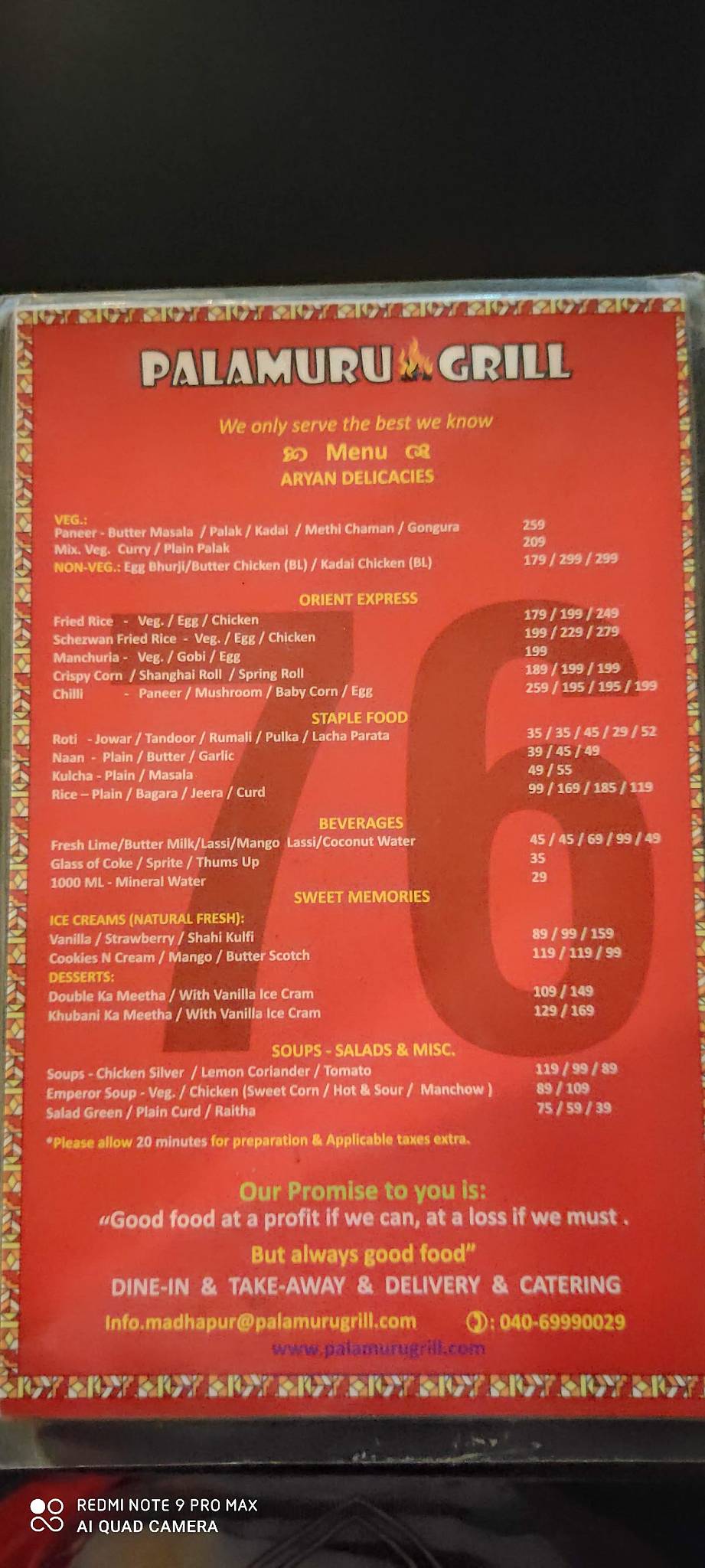 Menu at Palamuru Grill, Hyderabad, Opposite Meridian School