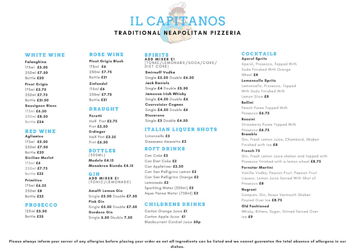 Menu at IL Capitano's Knotty Ash restaurant, Liverpool