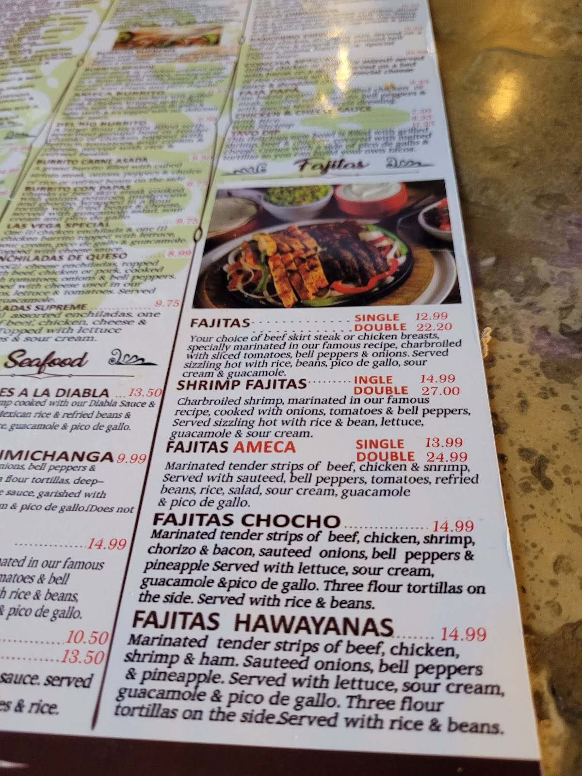 Menu at Iguanas Mexican restaurant, Forrest City
