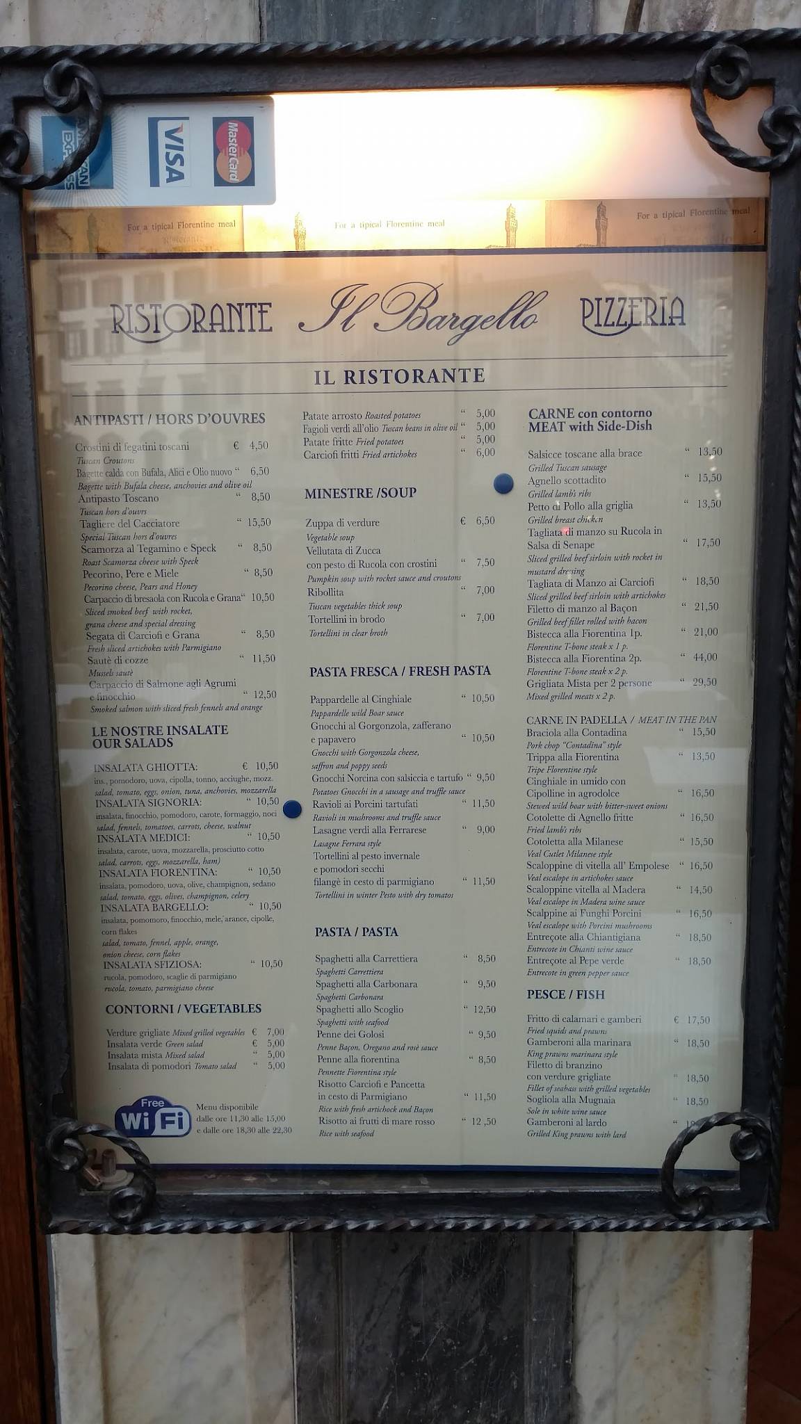 Menu da Ristorante il Bargello, Firenze