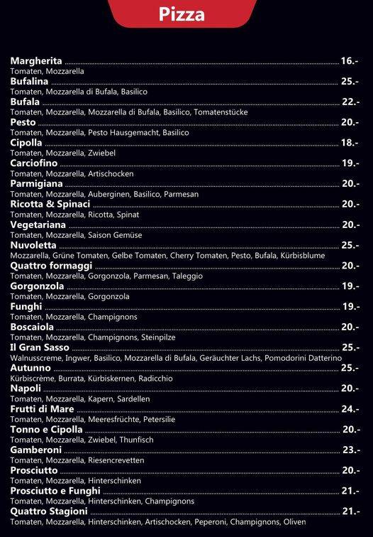Menu da Il Gran Sasso, Villmergen