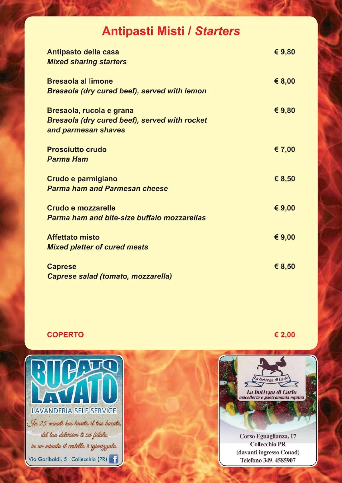 Menu da Il Melograno ristorante, Collecchio