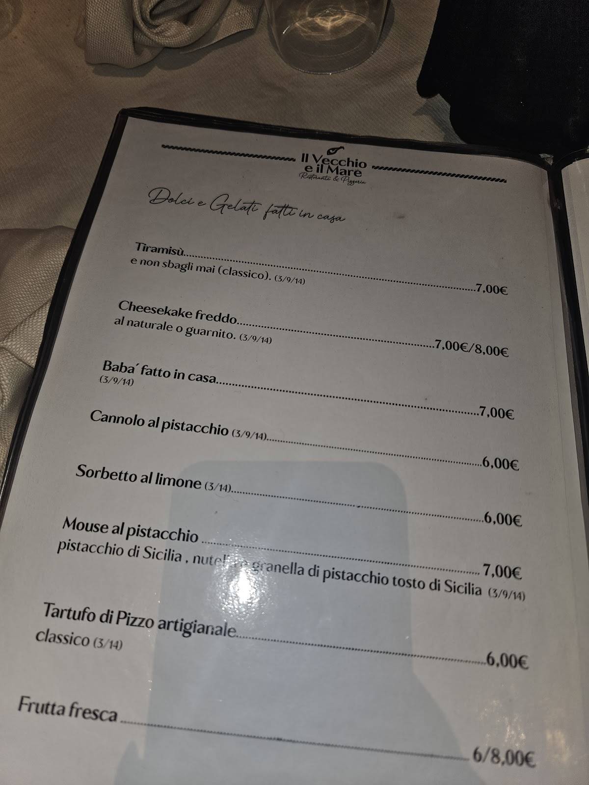 Menu da Il Vecchio e il Mare ristorante, Firenze, Via Vincenzo Gioberti