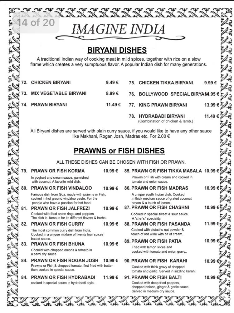 Menu at Imagine India Curry & Tandoori Grill Restaurant, Playa Blanca ...