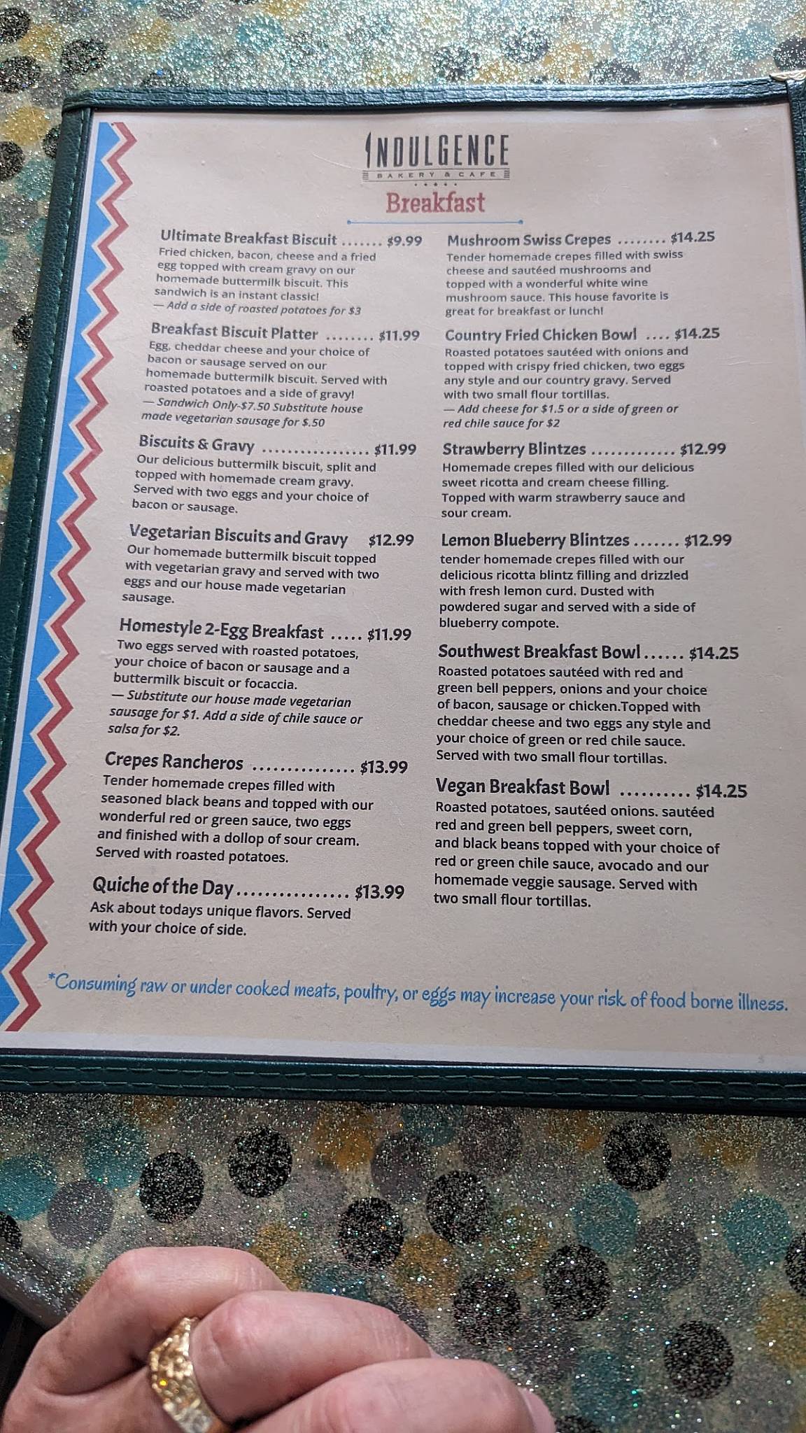 Menu at Indulgence Bakery & Cafe, Las Cruces