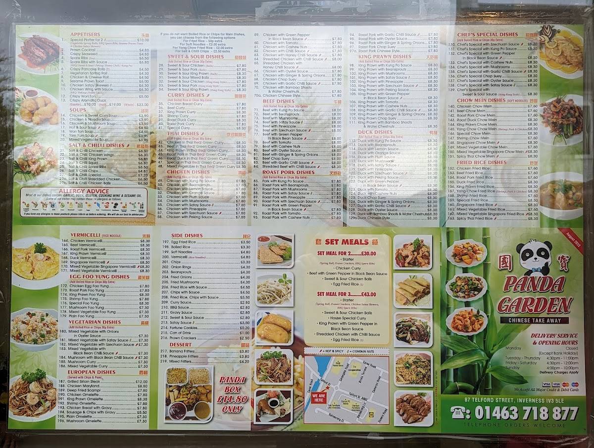 Menu at Panda Garden fast food, Inverness