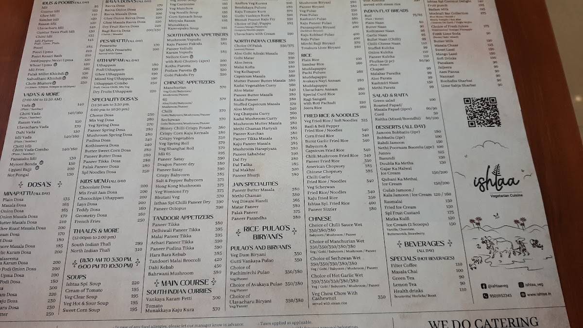 Menu at Ishtaa, Hyderabad
