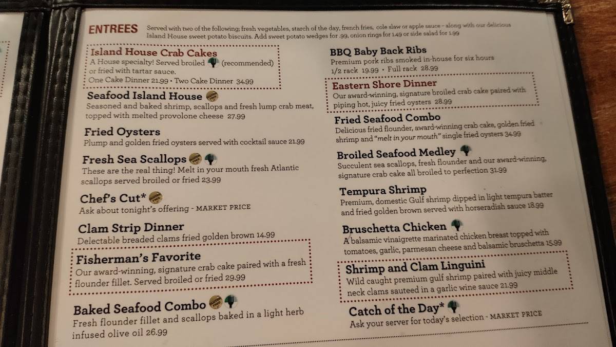 Menu at Island House Restaurant & Marina, Wachapreague