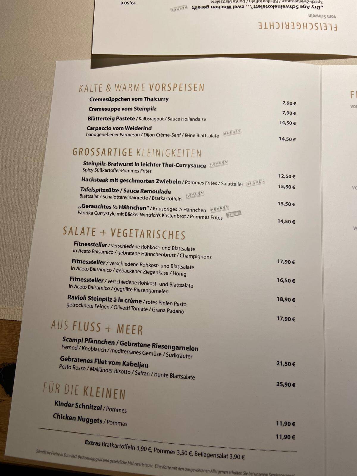 Menu at Isseler Hof restaurant, Schweich