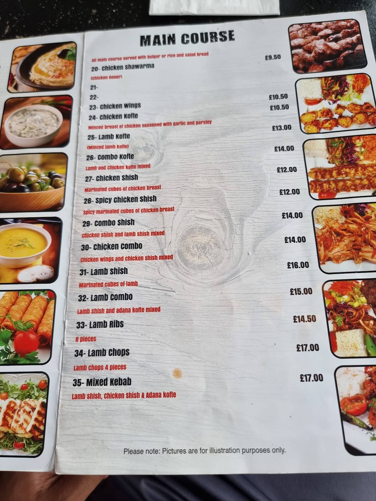 Menu at Istanbul Restaurant, Wolverhampton