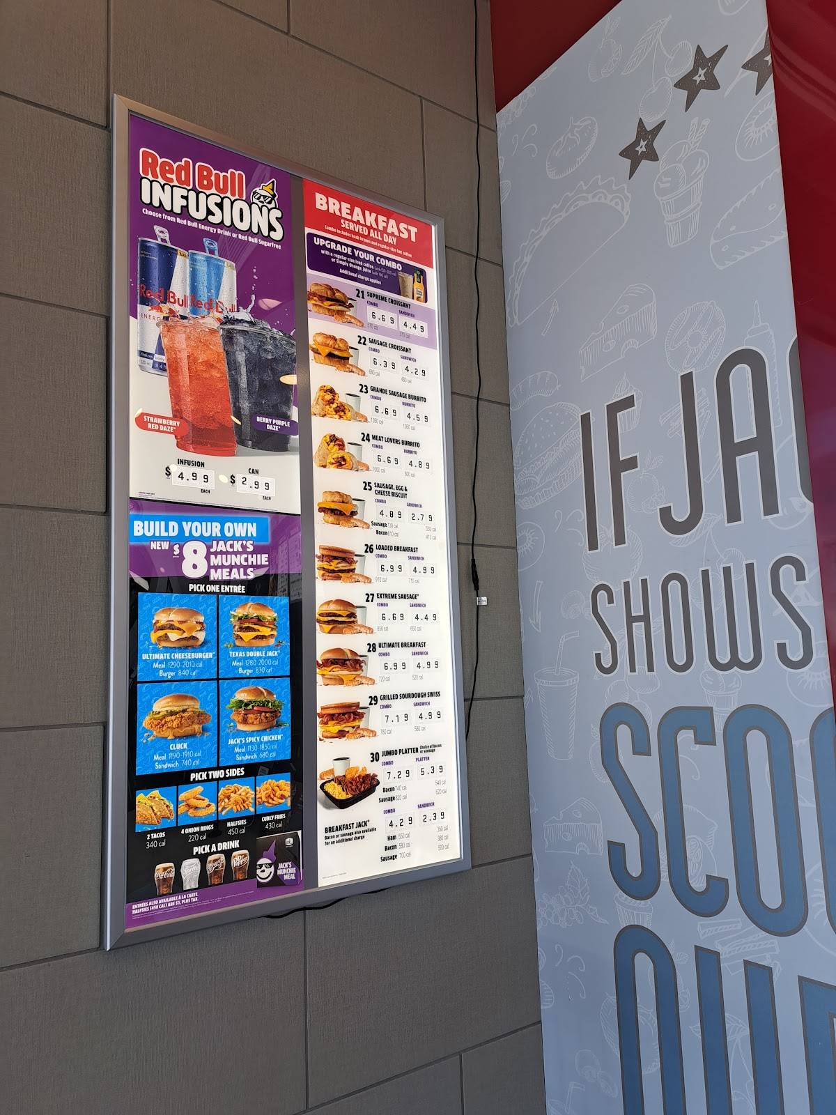 Menu at Jack in the Box fast food, Horizon City