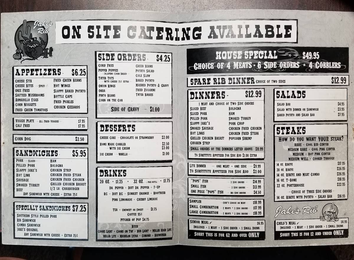 Menu at Jake's Rib BBQ, Chickasha