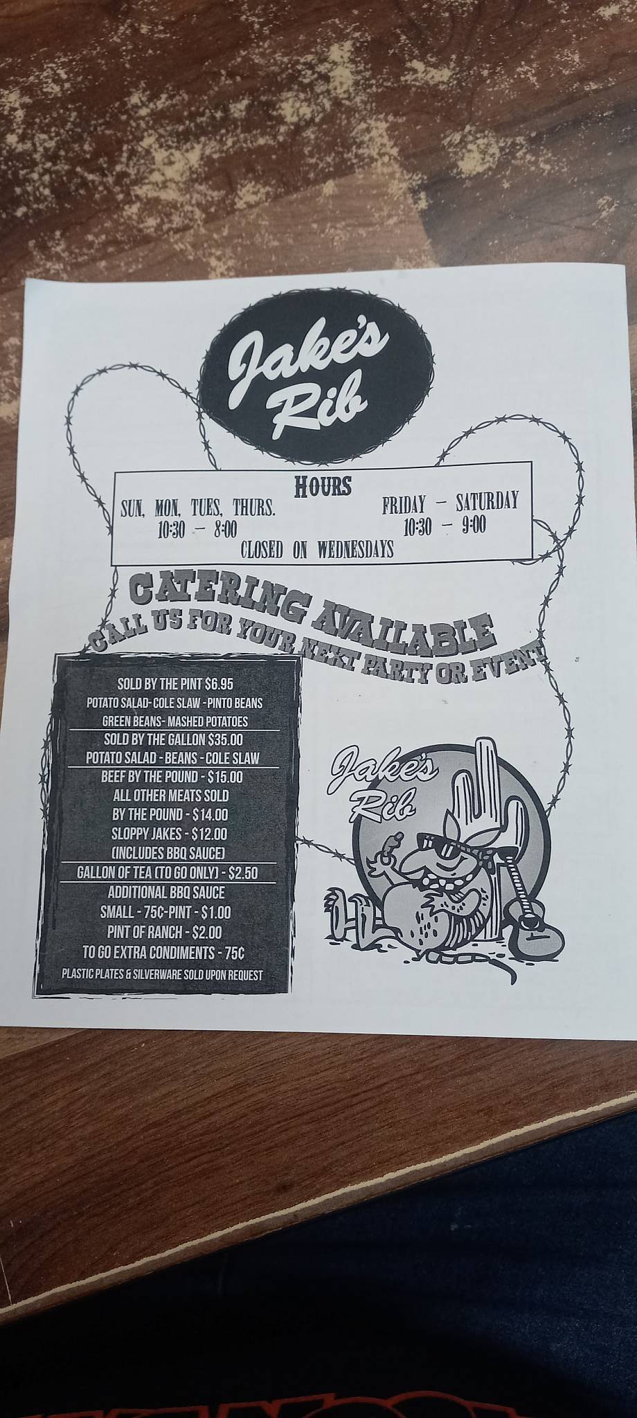 Menu at Jake's Rib BBQ, Chickasha