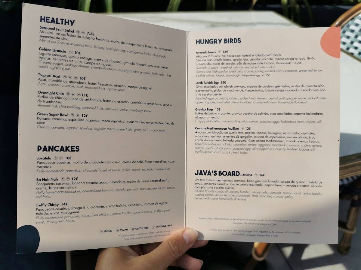 Menu at Javá Rooftop restaurant, Lisbon