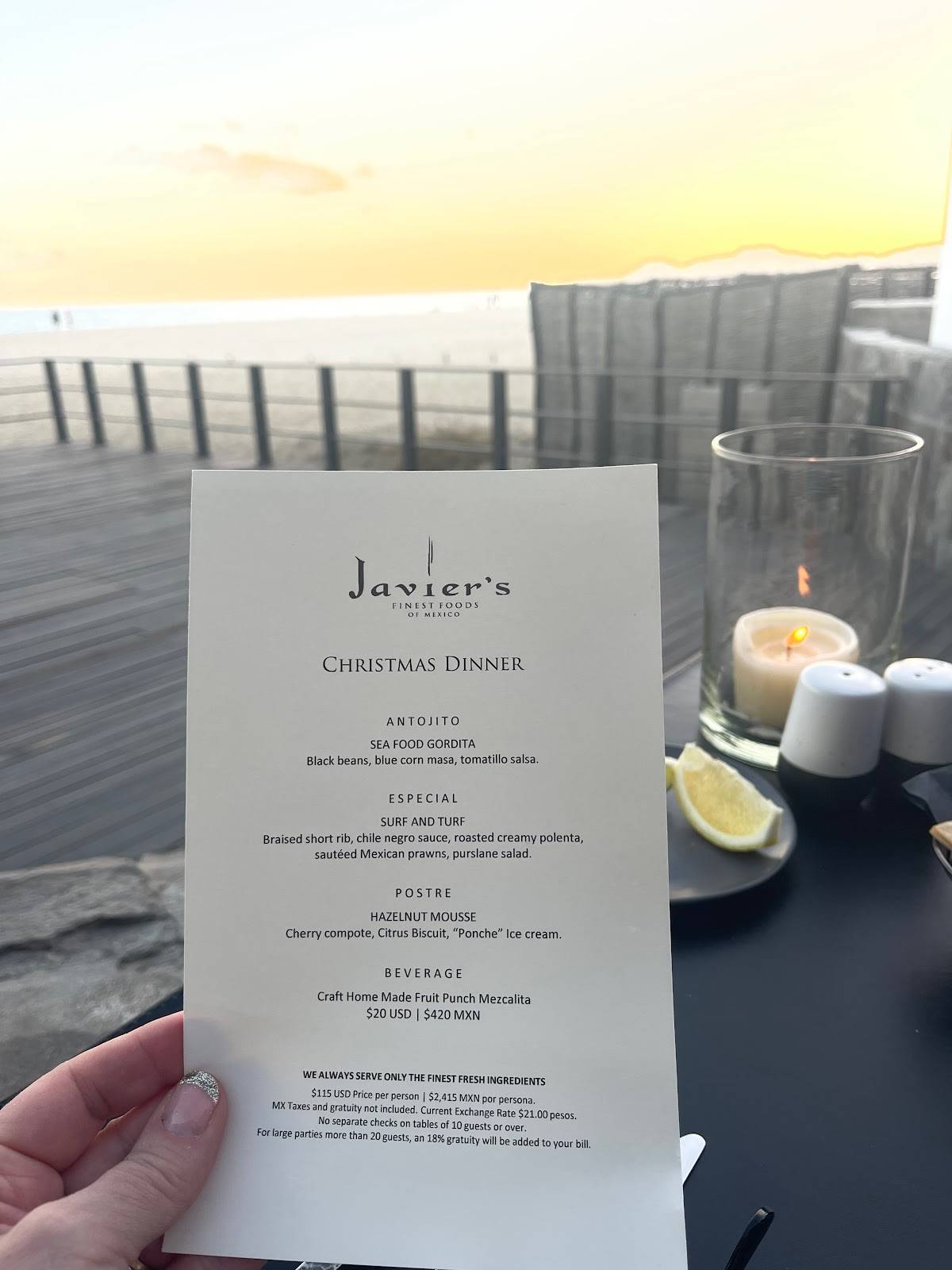 Menu at Javier's Restaurant at The Cabo Azul Resort, San José del Cabo ...