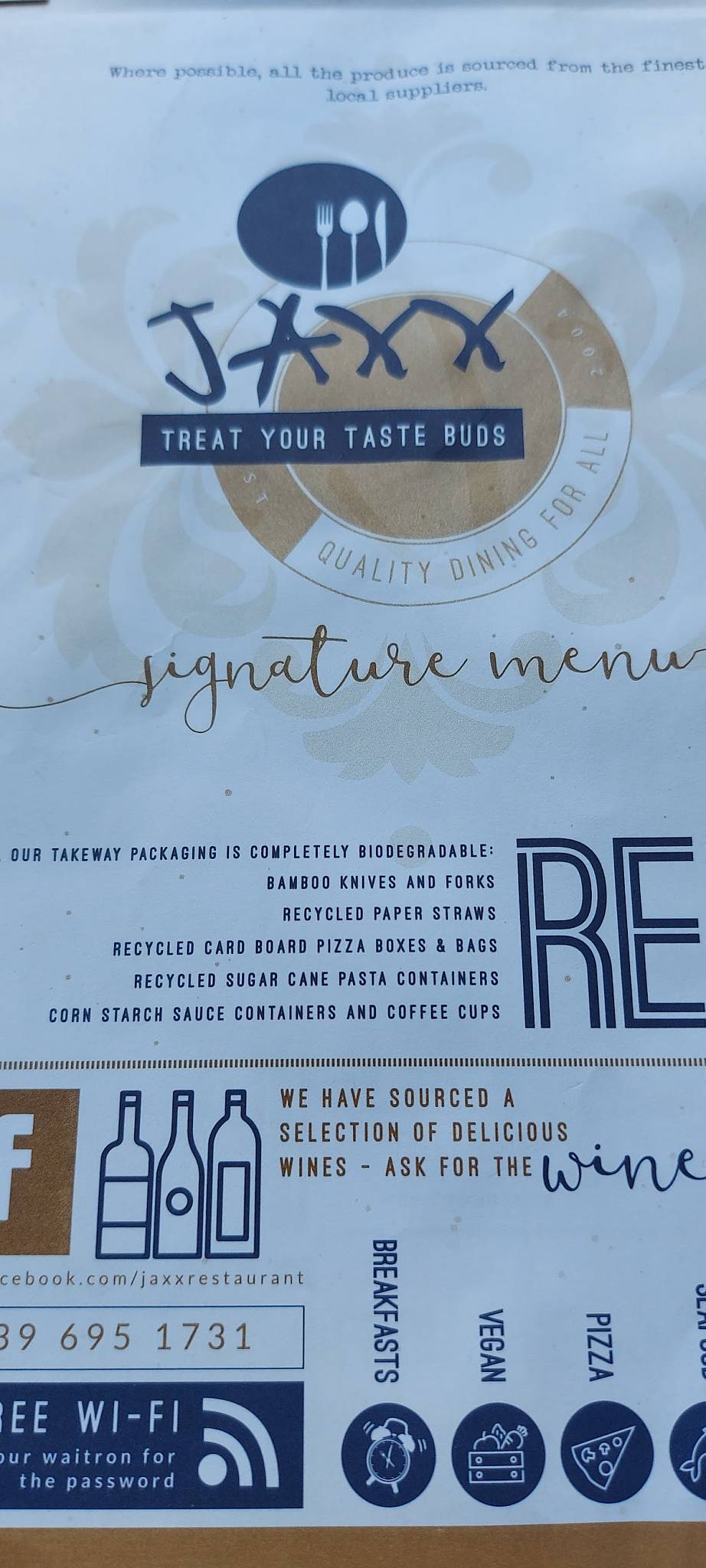 Menu at Jaxx Restaurant, Port Shepstone