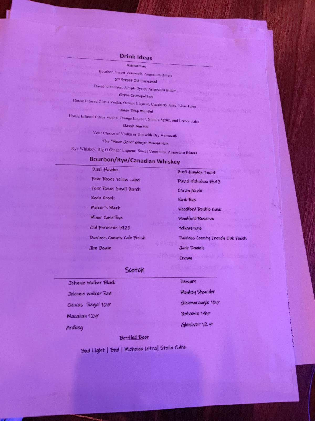 Menu at Jazz St. Louis club, St. Louis, Washington Ave