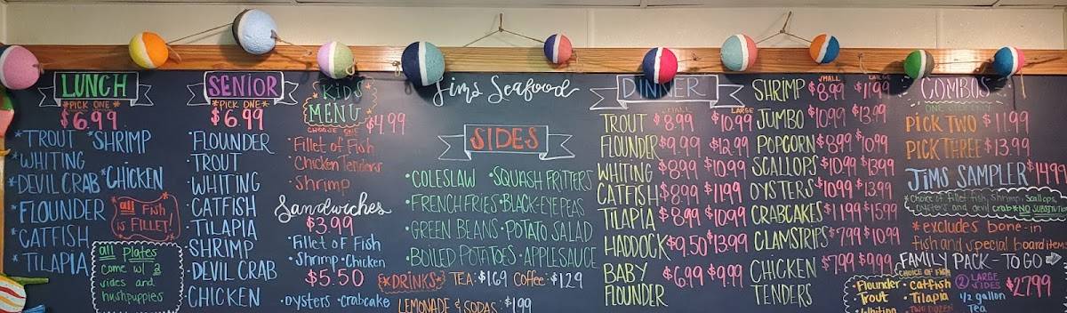 Menu at Jim's Seafood Fresh & Fried restaurant, Dunn