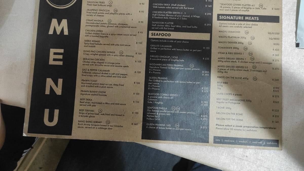 Menu at Ozzy's Kitchen restaurant, Sandton