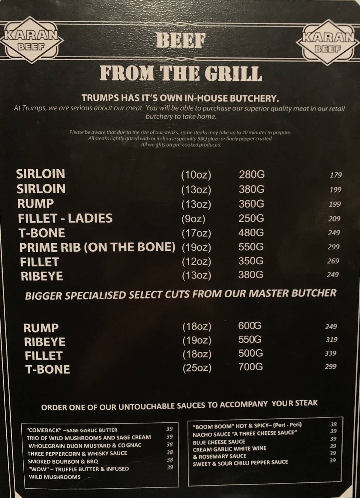 Menu at Trumps Grillhouse and Butchery pub & bar, Sandton