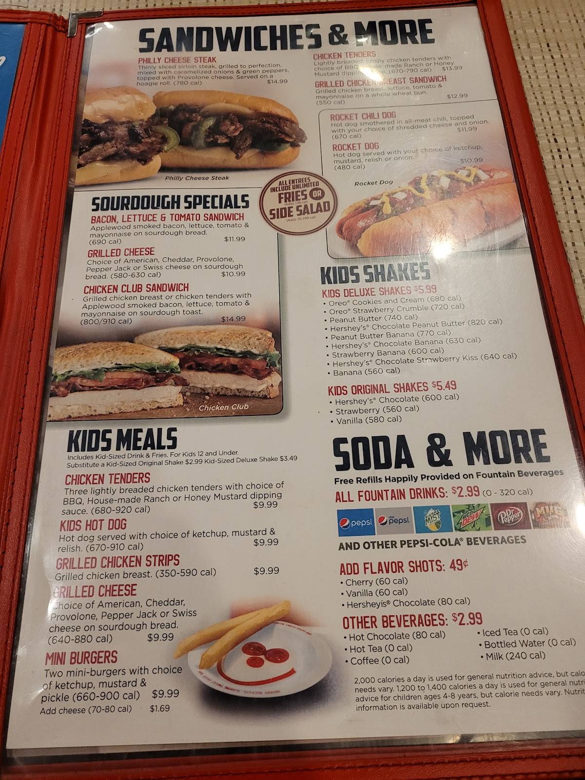 Menu at Johnny Rockets restaurant, Gatlinburg