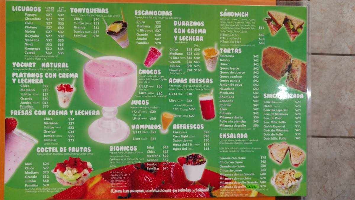 Carta del pub y bar Jugos y Chocos Tony, Aguascalientes, Av ...