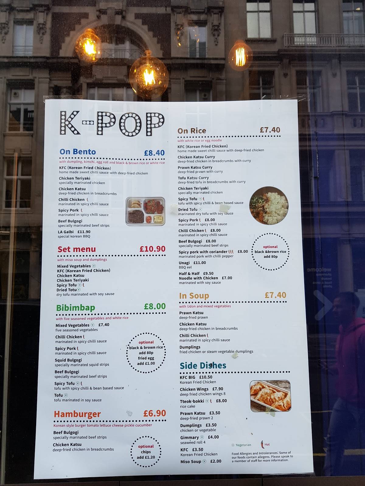 Menu at K-POP restaurant, London