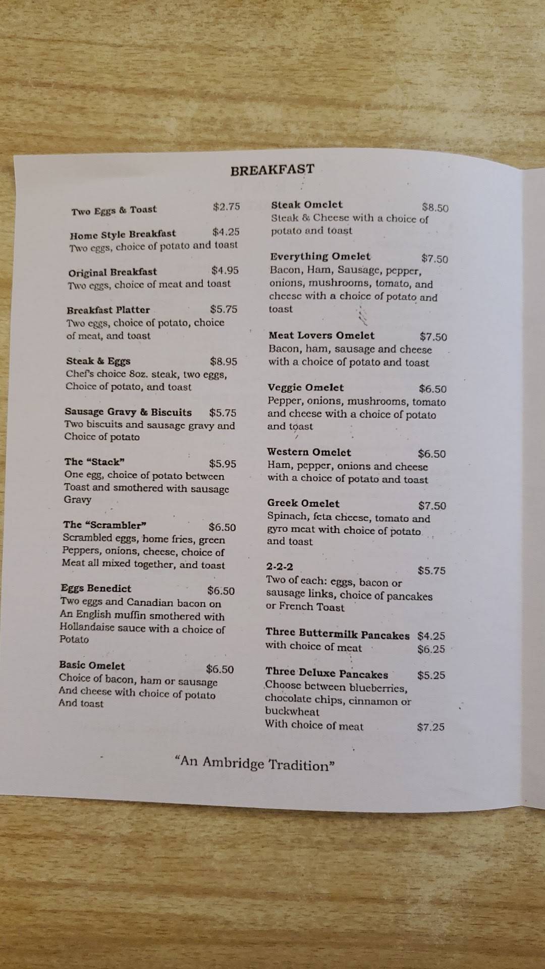 Menu at K & N Restaurant, Ambridge