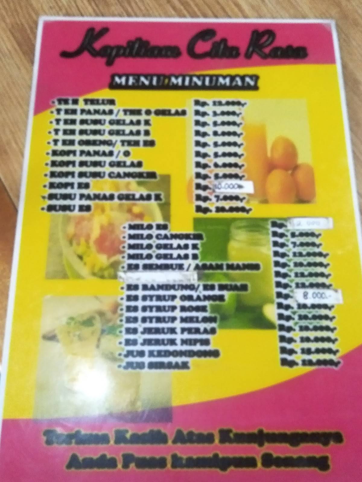Menu at KOPITIAM CITA RASA restaurant, Indonesia