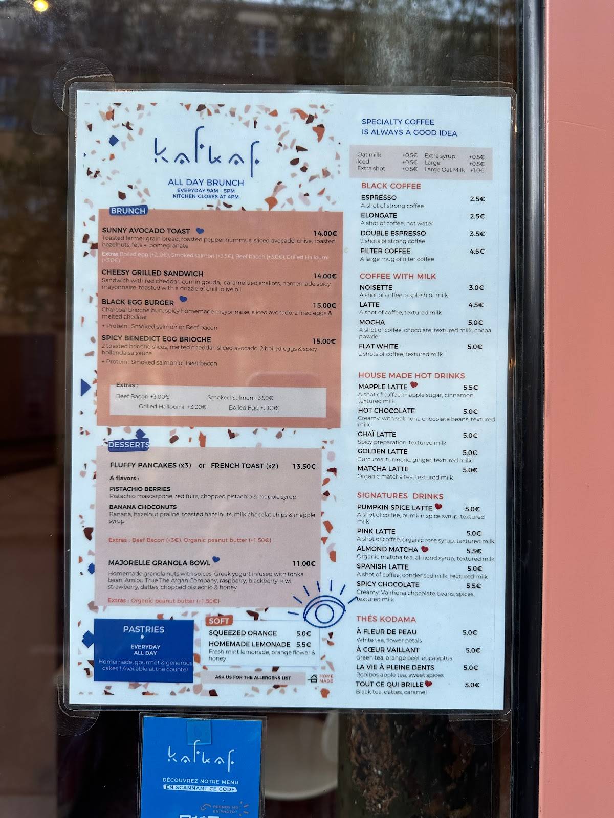 Menu au Kafkaf restaurant, Paris
