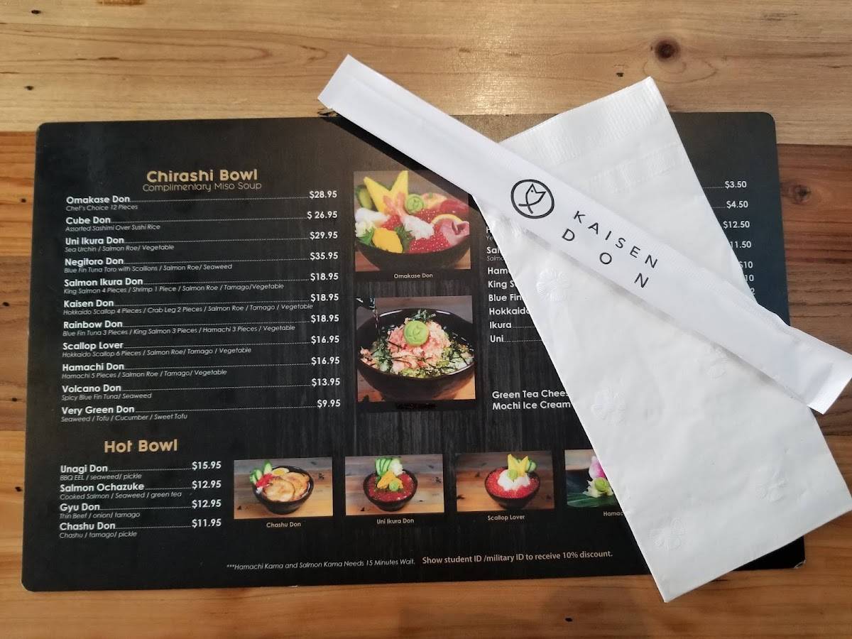 Menu at Kaisen Don restaurant, San Leandro